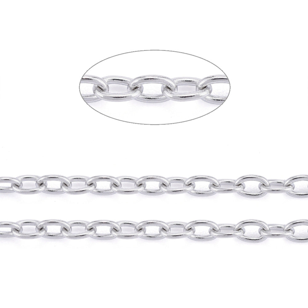 Stainless Steel Cable Chain, Oval, 3x2x0.5mm, per/1m – Bead Lot