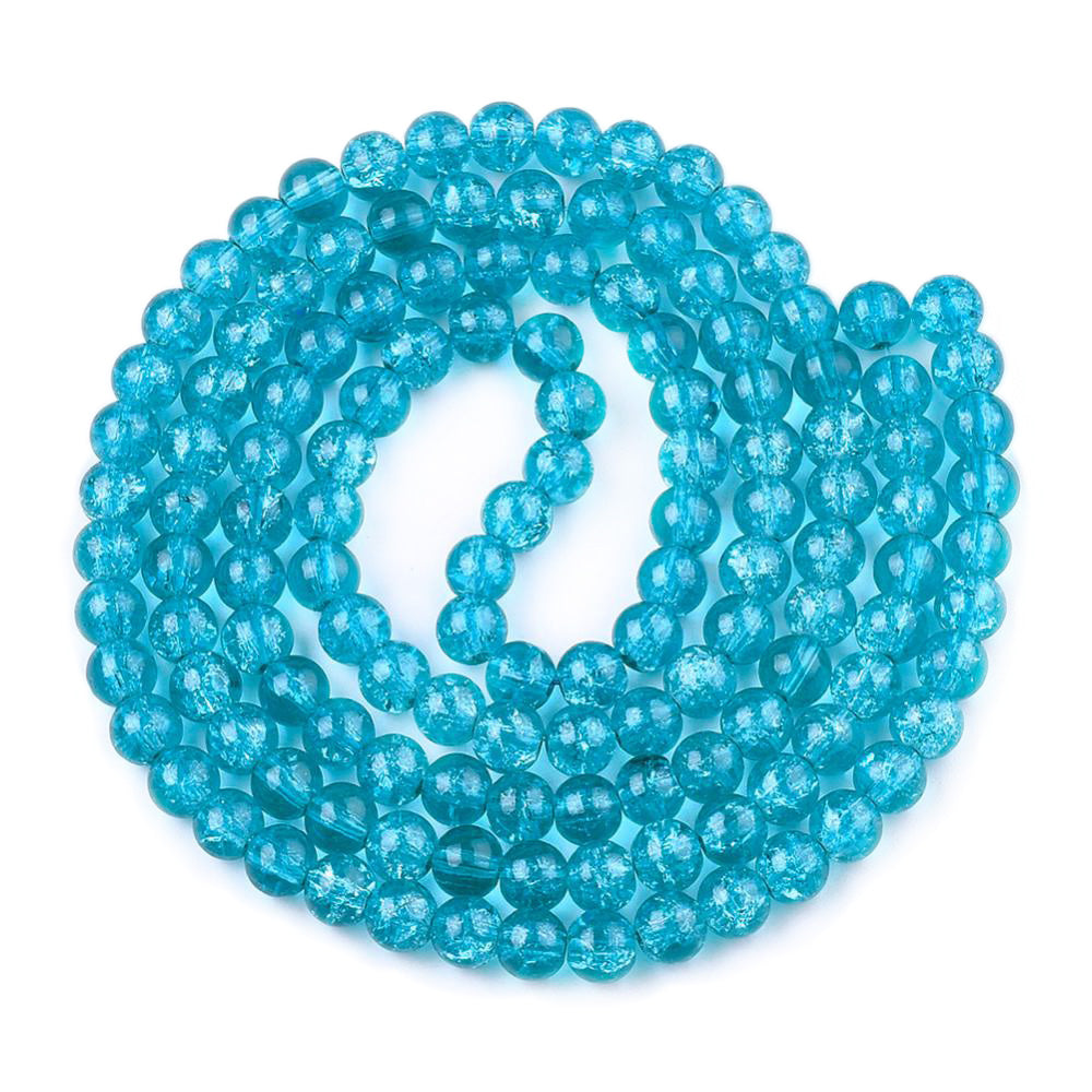 Crackle Glass Beads, Blue Color, 6mm, 125pcs/strand – Bead Lot