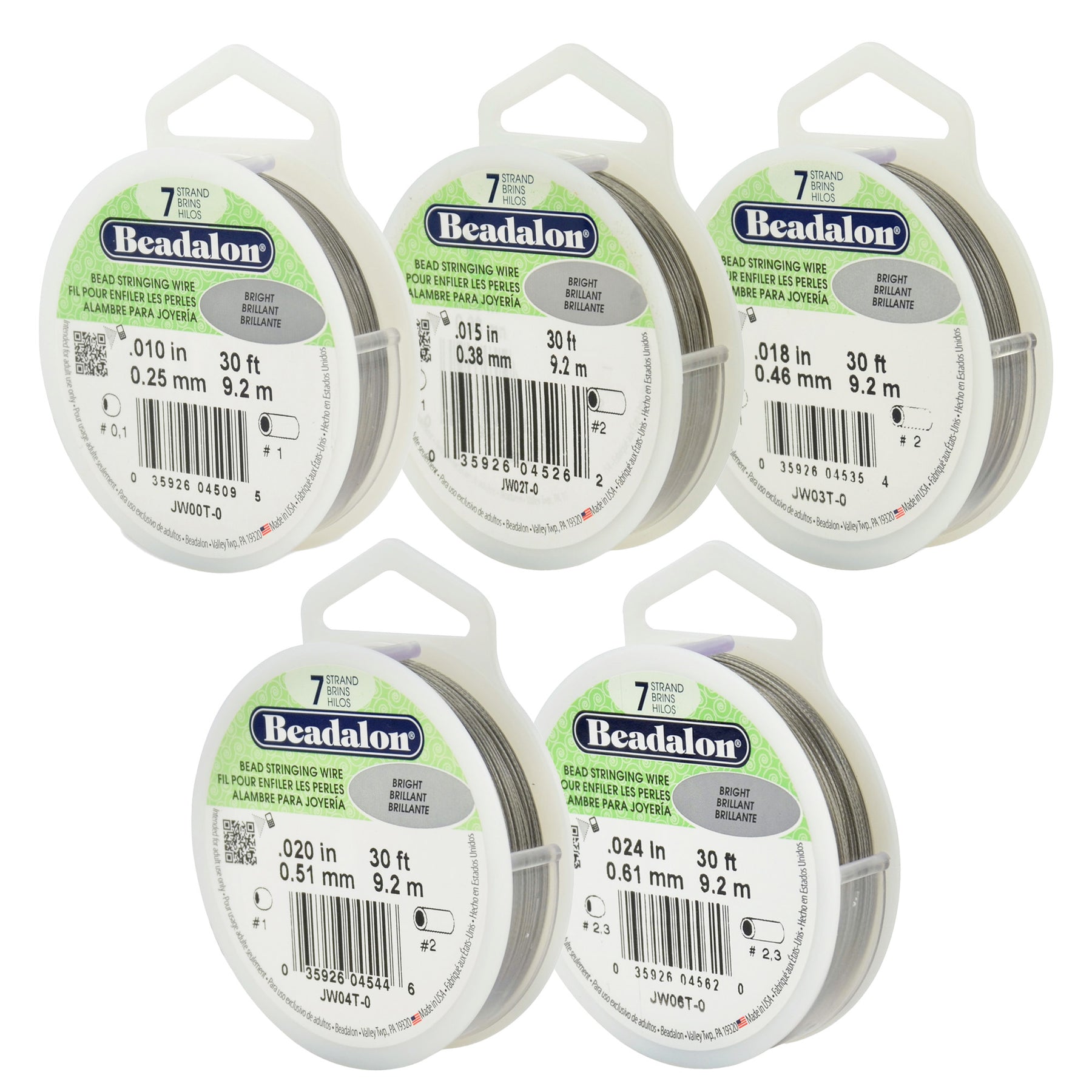 7 Strand Stainless Steel Bead Stringing Wire, Bright, .010 in (0.25mm ...